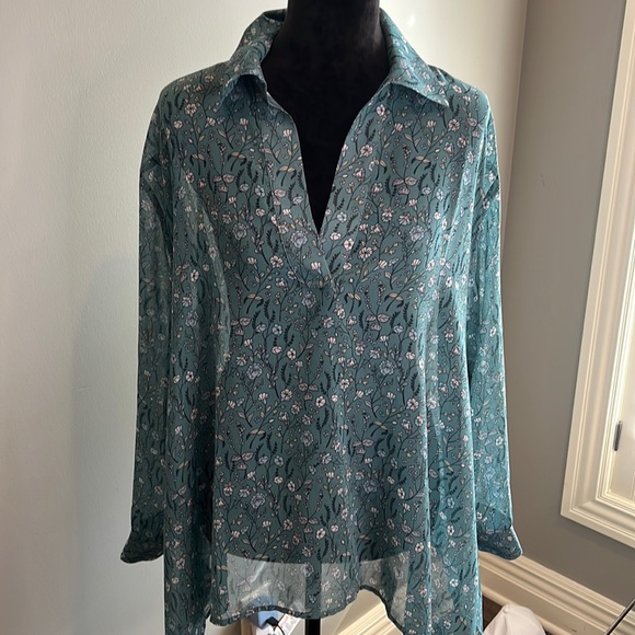 CAbi | Tops | Cabi Long Sleeve Sheer Tunic Beautiful Green And Cream ...